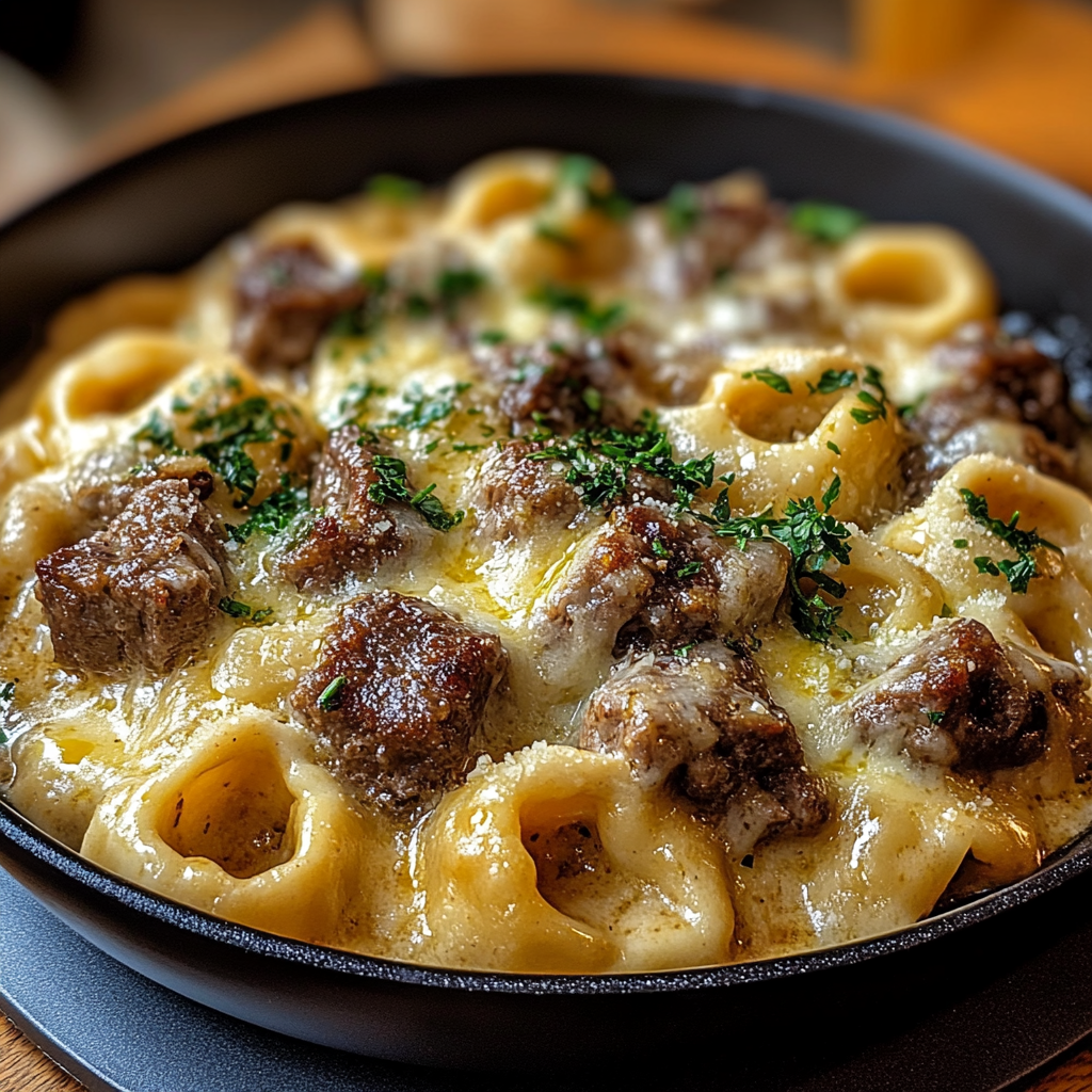 Creamy Cheesesteak Tortellini Delight