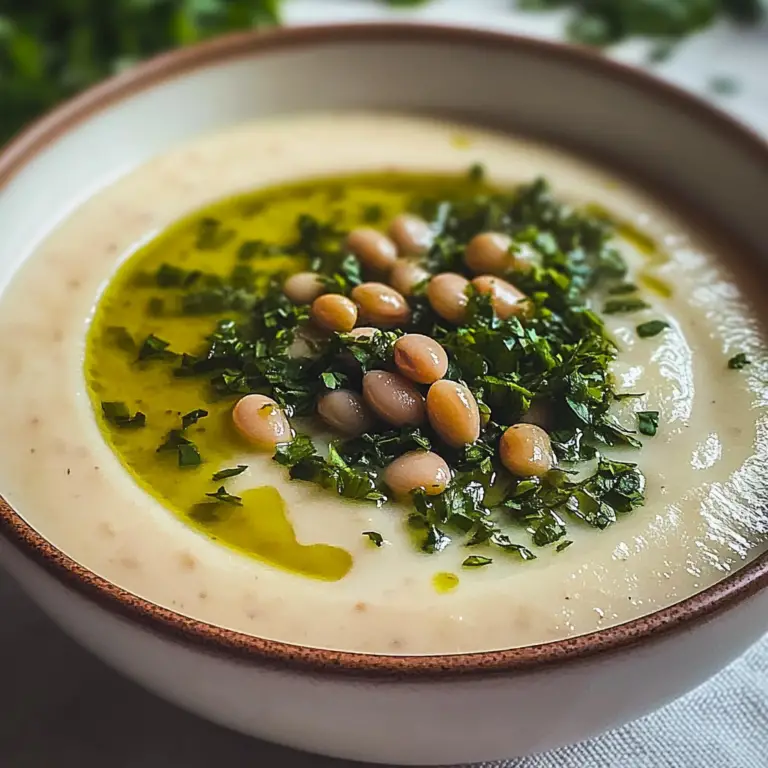 Creamy White Bean Soup with Herb Oil and Crispy Capers